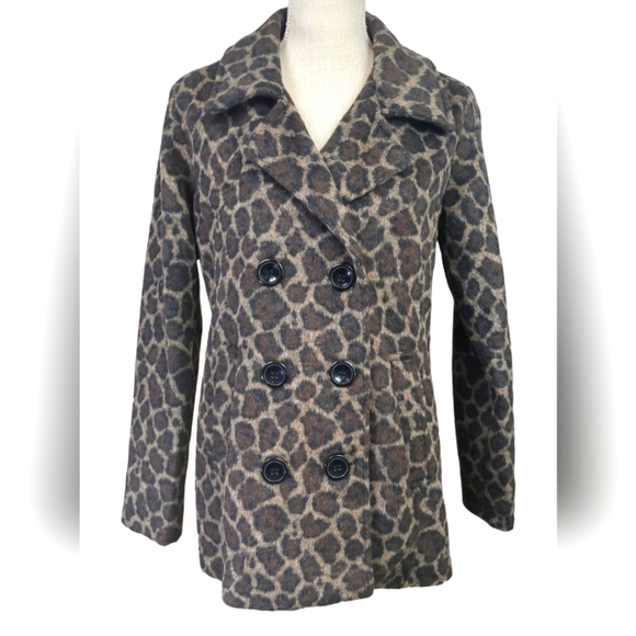 Me Jane | Jackets & Coats | Leopard Print Peacoat Womens Large Gray ...